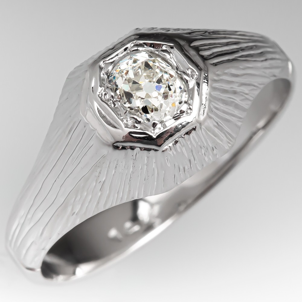 Mens Vintage Diamond Ring Old Mine Cut .48ct L/VS2