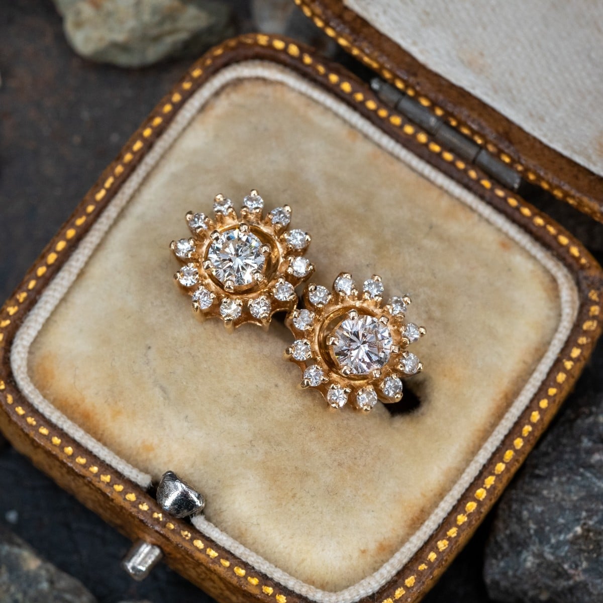 Diamond Stud Earrings w/ Jackets 14K Yellow Gold