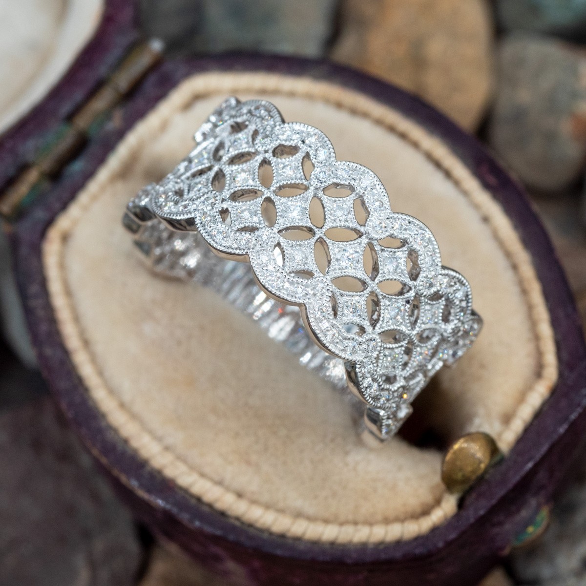 Lacy Wide Band Diamond Ring 18K White Gold