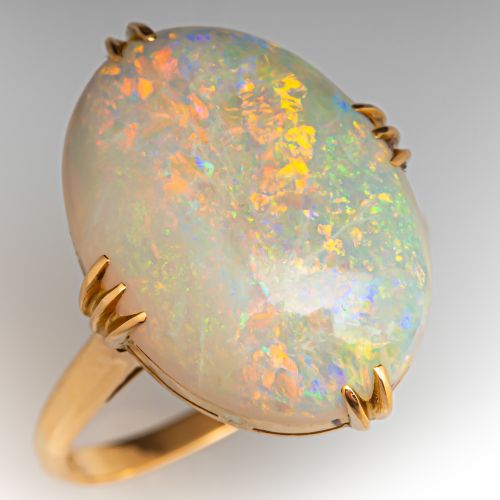 Estate Freeform Cabochon Opal Ring 14K Yellow Gold