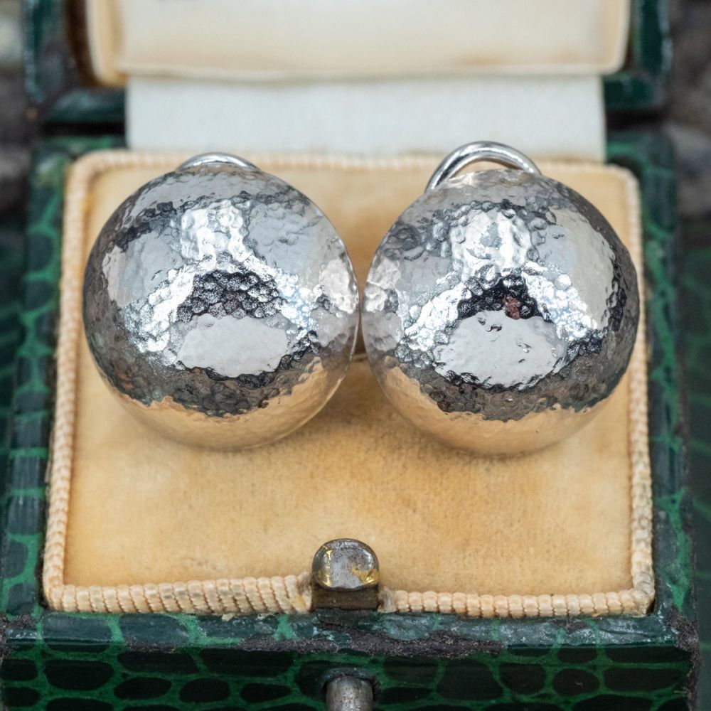 Textured Dome Clip-On Earrings 18K White Gold