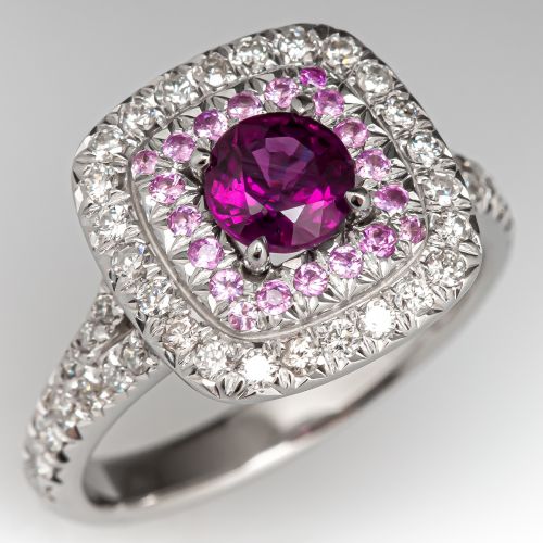 Ruby Ring w/ Pink Sapphire & Diamond Halo Platinum