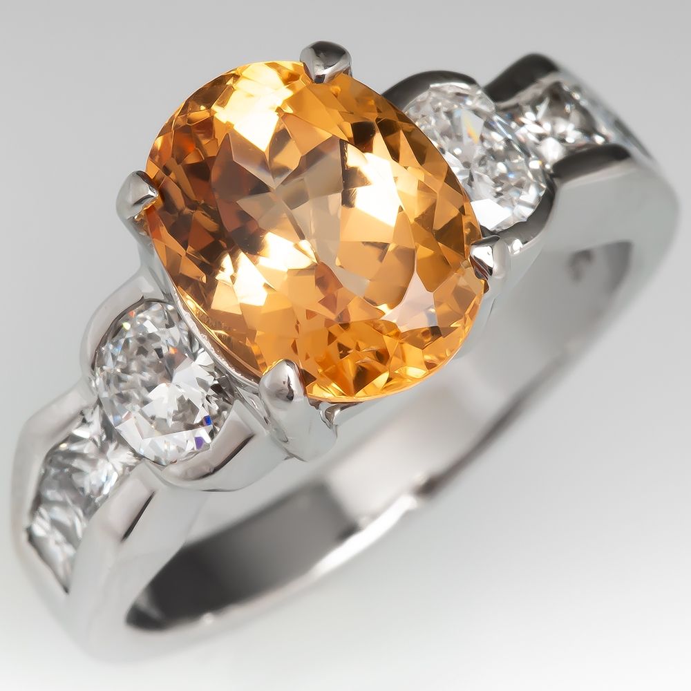 3 Carat Untreated Precious Topaz Ring w/ Diamonds in Platinum