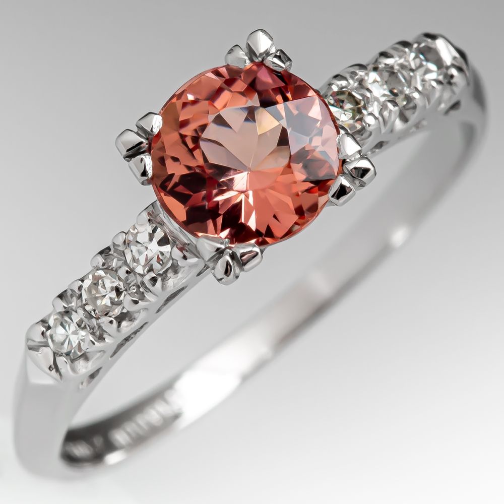 Precious Topaz Ring In Vintage Platinum Diamond Mounting