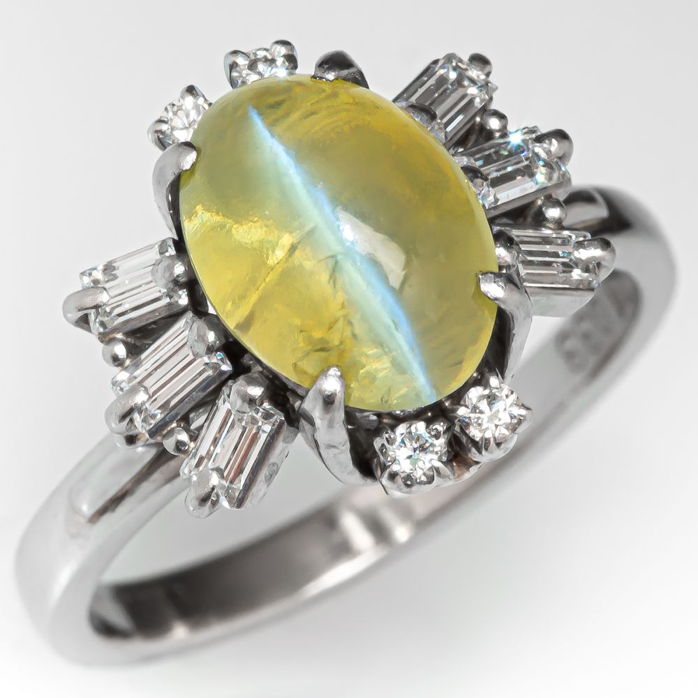 3.8ct Cats Eye Chrysoberyl & Diamond Ring Platinum