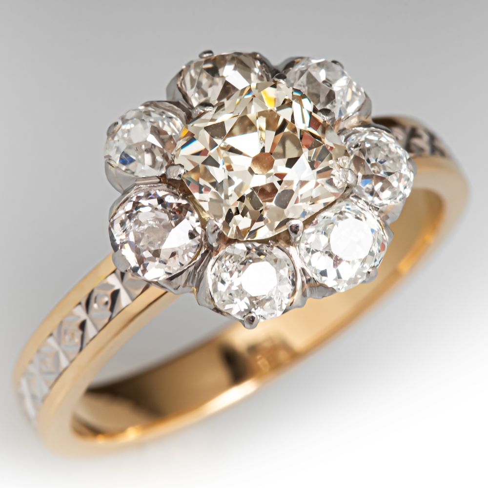 Beautiful Old Mine Diamond Halo Ring 18K Yellow Gold/ Platinum
