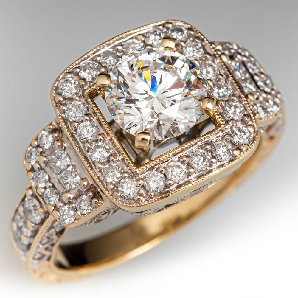1.42Ct E/VS2 Lab Grown Diamond in 14K Yellow Gold Diamond Mounting