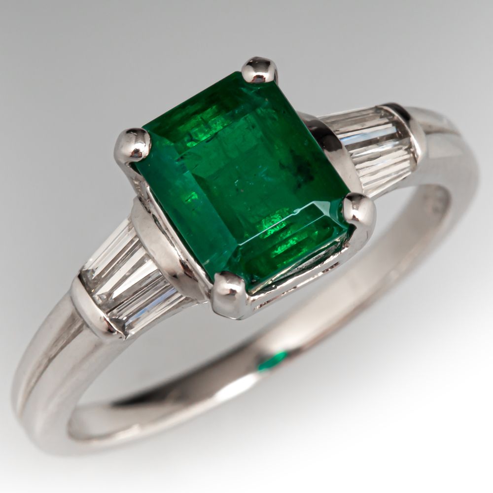 Baguette Diamond Emerald Ring Platinum