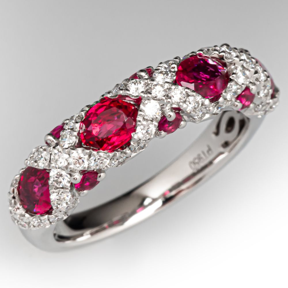 Domed Ruby & Diamond Band Ring Platinum