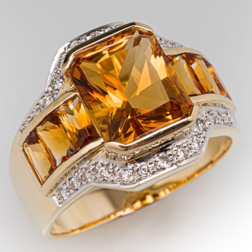 4.5+ Carat Citrine Cocktail Ring 18K yellow Gold