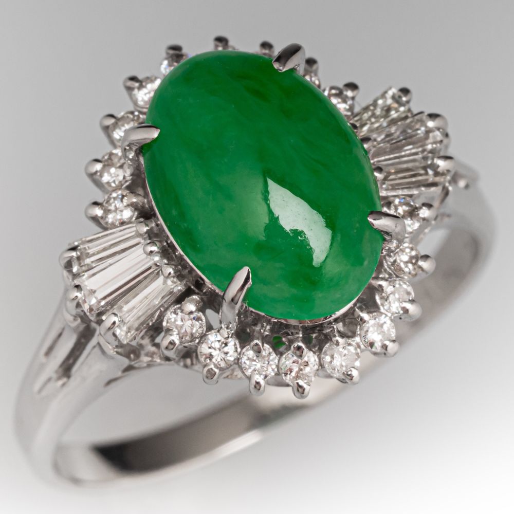 Vintage Jadeite Jade Diamond Ring Platinum
