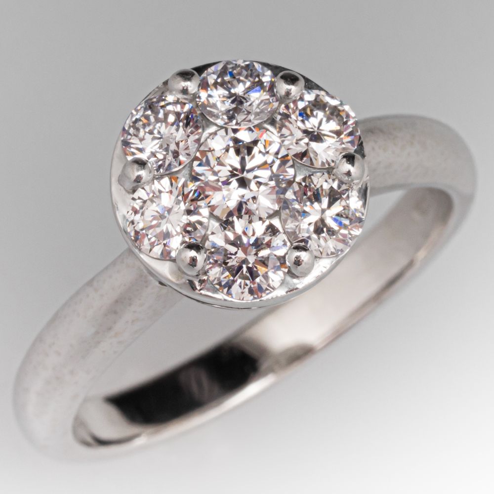Round Diamond Cluster Ring 14K White Gold