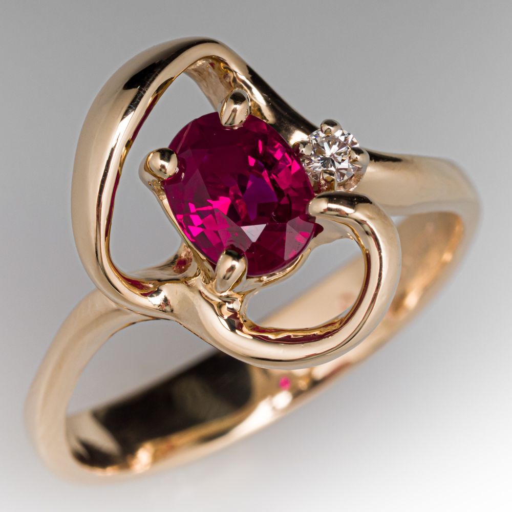 Oval Ruby Ring w/ Diamond Accent 14K Yellow Gold