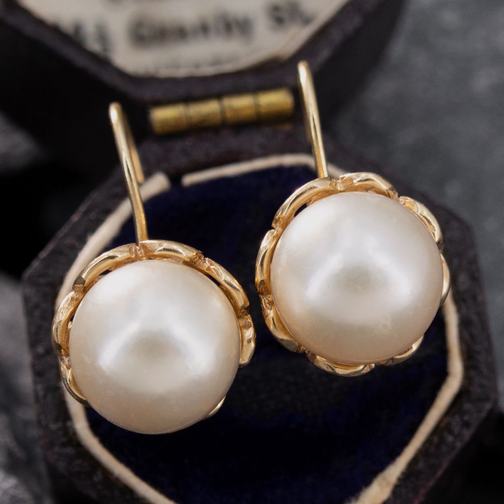 Cultured Pearl Drop Earrings 14K Yellow Gold