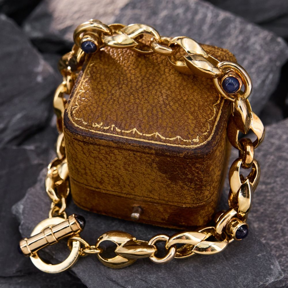Sapphire Cabochon Link Bracelet 18K Yellow Gold