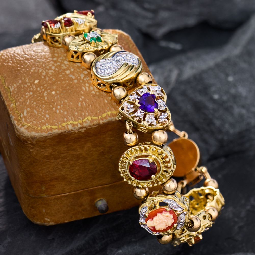 Vintage Gemstone Slide Bracelet Yellow Gold