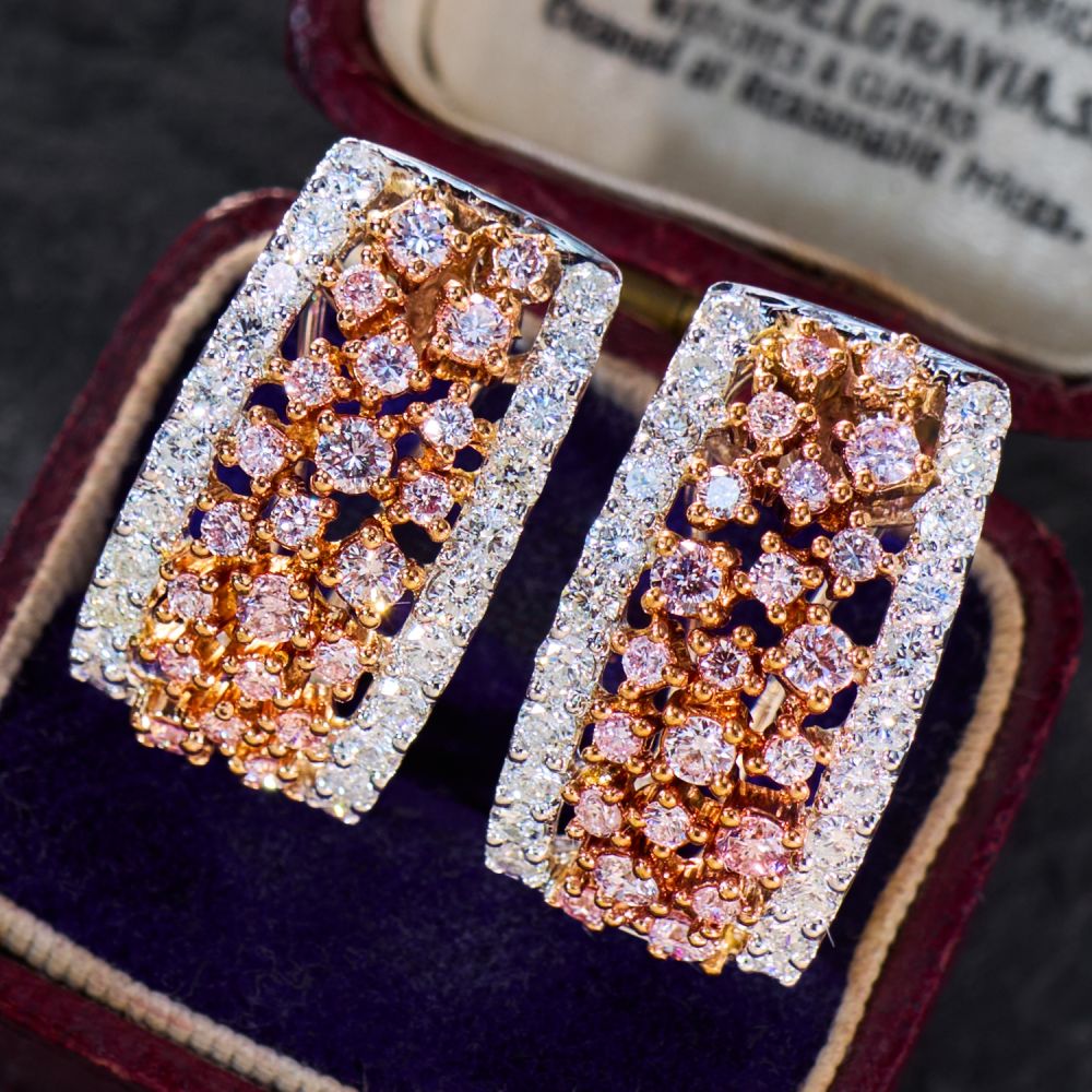 J-Hoop Pink Diamond Earrings 18K White & Rose Gold