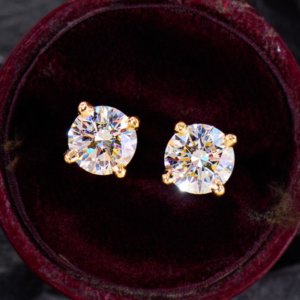 1 Carat Diamond Stud Earrings 14K Yellow Gold