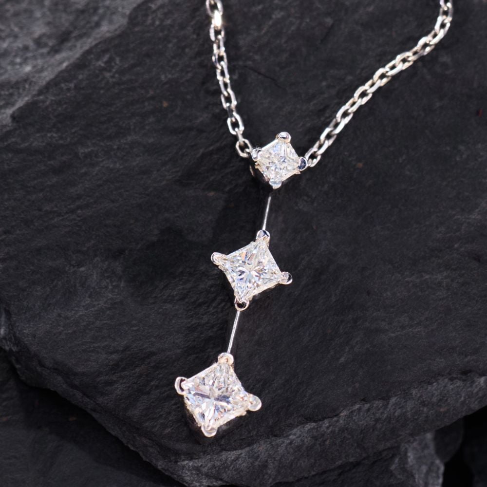 1 Carat Princess Diamond Journey Pendant Necklace 14K White Gold