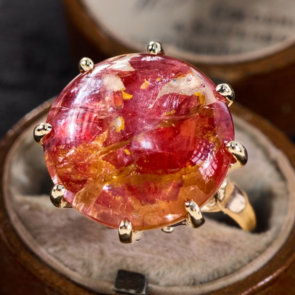 Iron Quartz Cabochon Ring 14K Yellow Gold