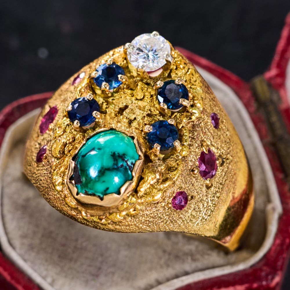 Fascinating Mens Gold Turquoise Ring Photos