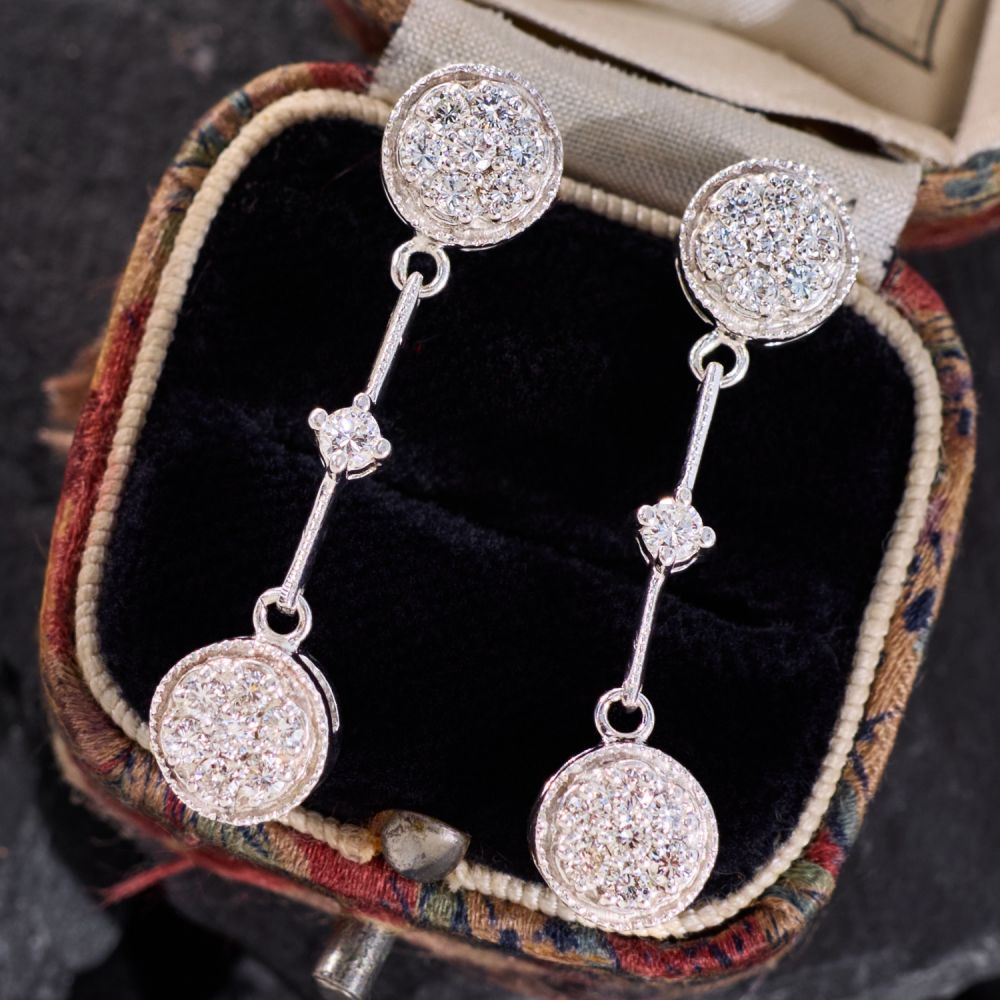 Modern Cluster Diamond Drop Earrings 14K White Gold