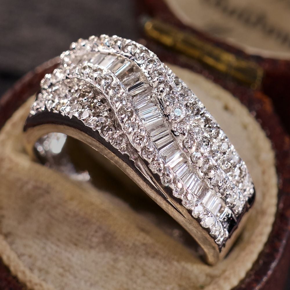 Diamond Wave Ring 18K White Gold