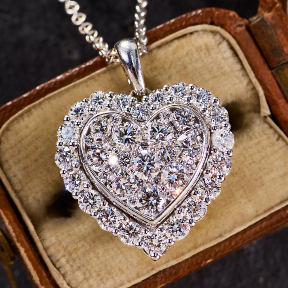 Heart Shaped Diamond Pendant Necklace 14K White Gold