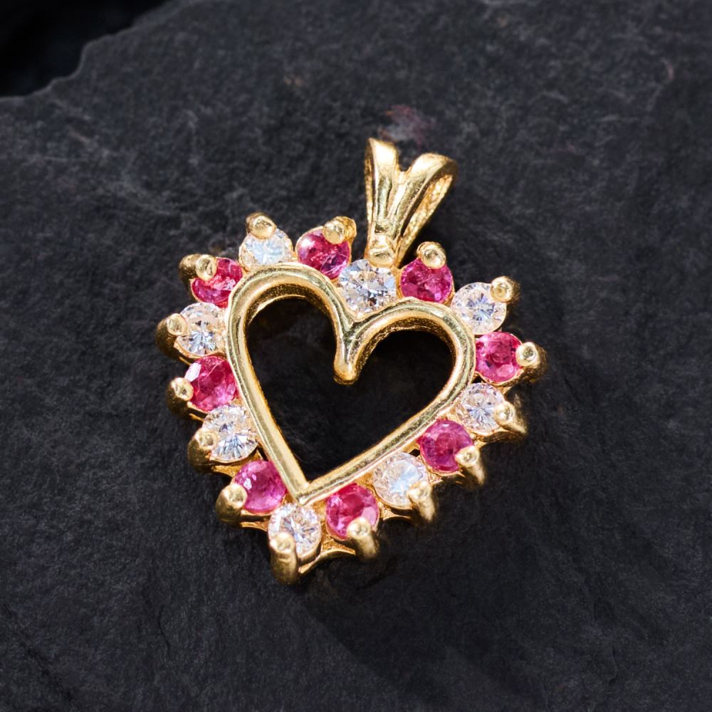 Final Sale: Diamond & Ruby Heart Pendant 14K Yellow Gold