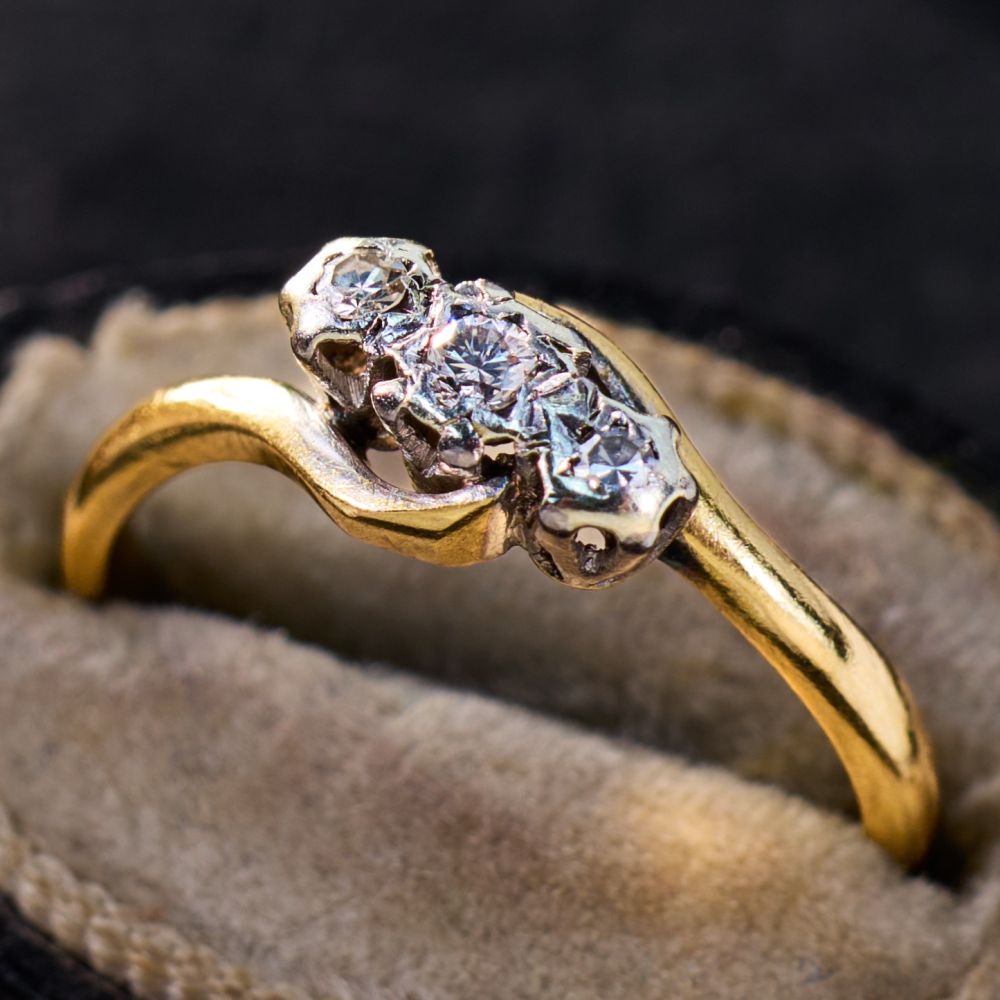 Final Sale: Antique Diamond Bypass Ring 18K Yellow Gold