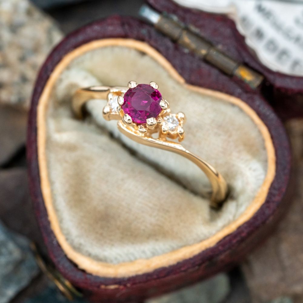 Round Ruby & Diamond Ring 14K Yellow Gold