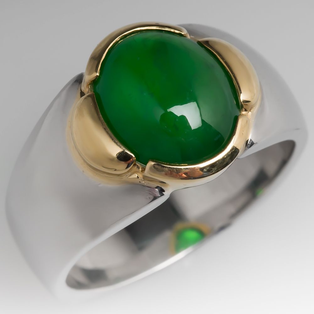 GIA Untreated Jadeite A Jade Ring Platinum & 18K